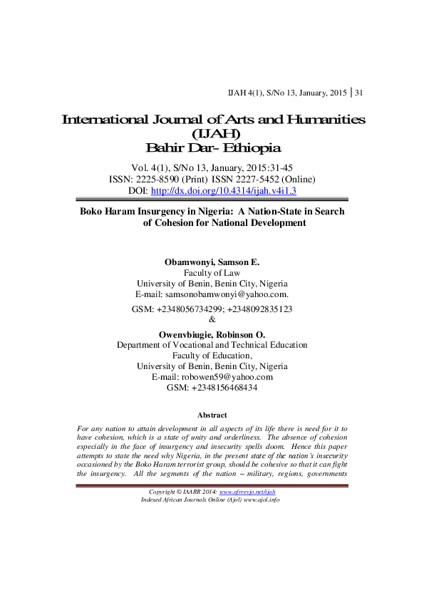 (PDF) Boko Haram Insurgency in Nigeria: A Nation-State in Search of ...
