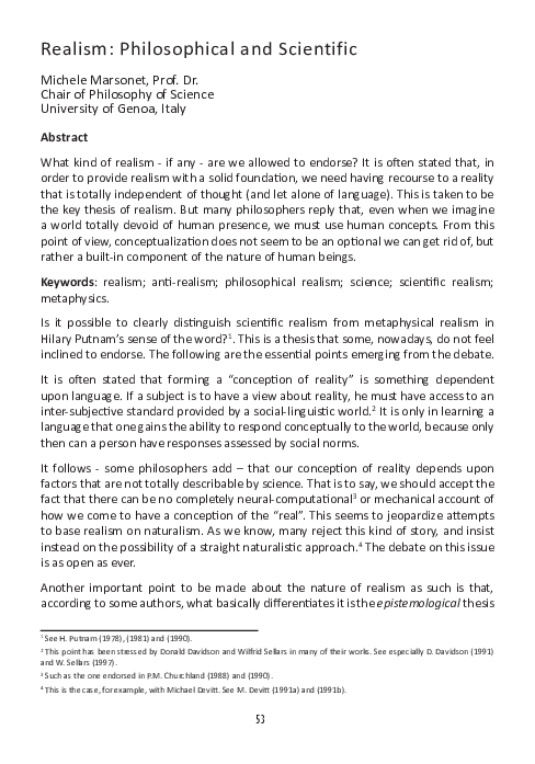 (PDF) Realism: Philosophical and Scientific