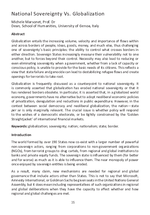(PDF) National Sovereignty Vs. Globalization