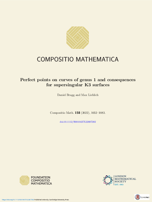(PDF) Perfect points on curves of genus 1 and consequences for ...