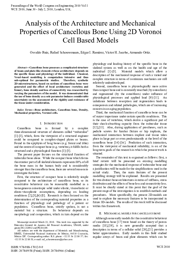 (PDF) Analysis of the Architecture and Mechanical Properties of Cancellous Bone Using 2D Voronoi ...