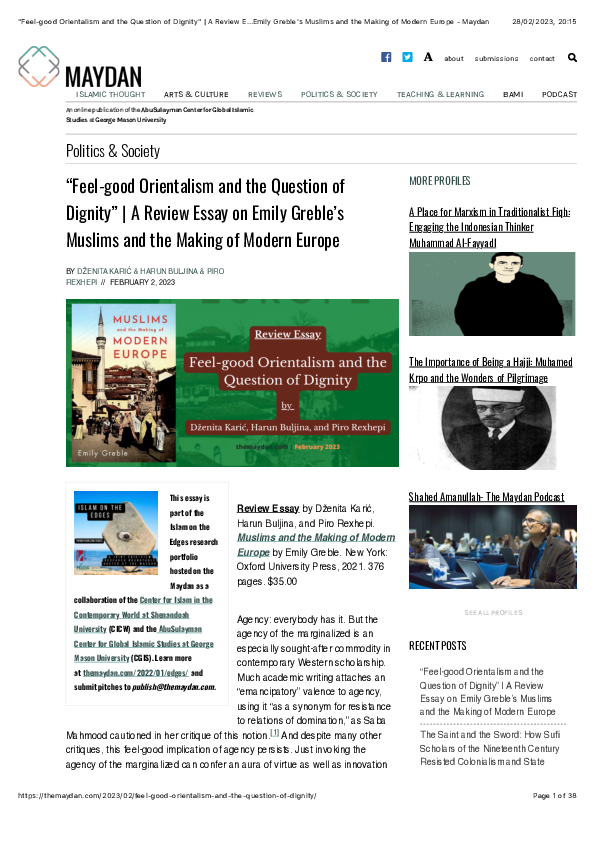 (PDF) "Feel-good Orientalism and the Question of Dignity" | A Review ...