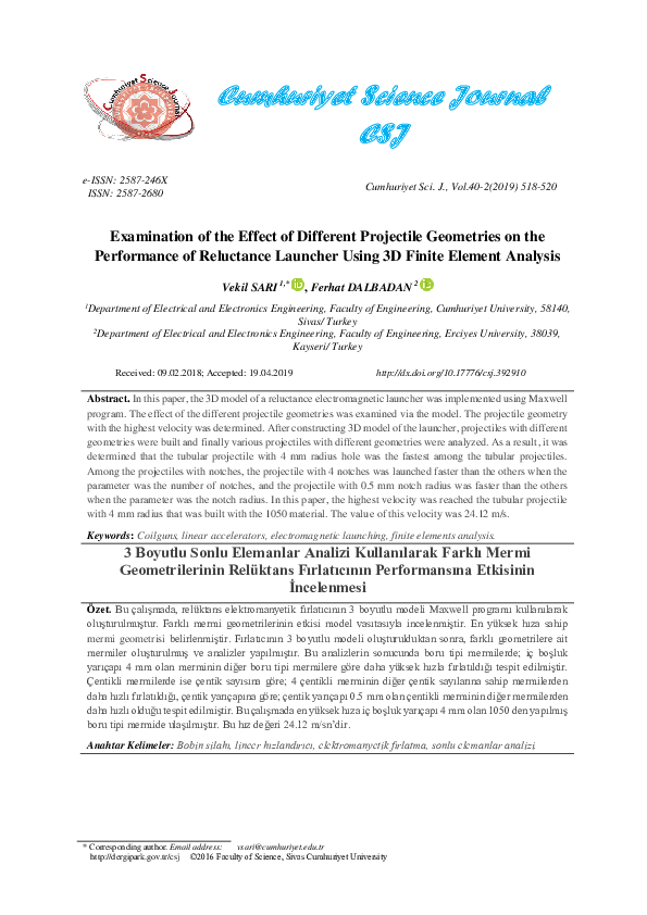 Pdf Examination Of The Effect Of Different Projectile Geometries On The Performance Of