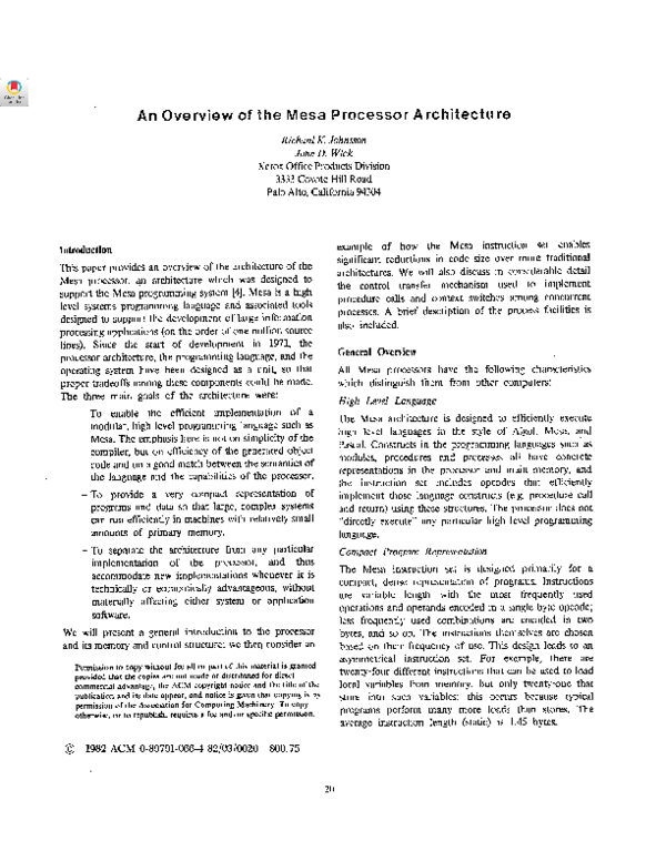 (PDF) An overview of the mesa processor architecture