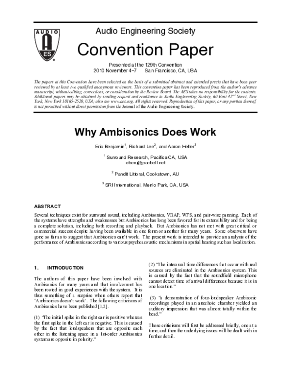 (PDF) Why Ambisonics Does Work Rev12