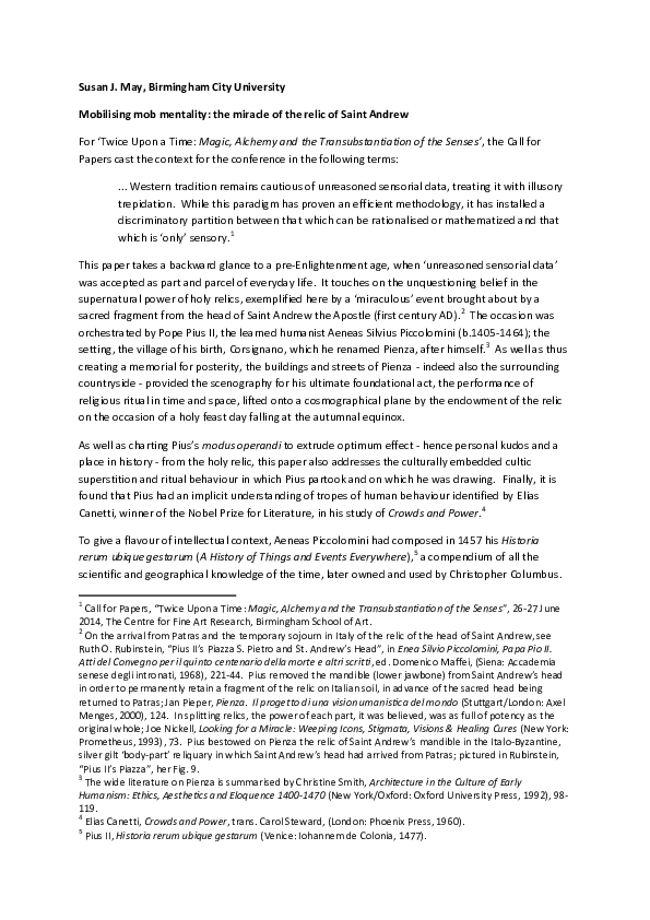 (PDF) Mobilising mob mentality: the miracle of the relic of Saint Andrew