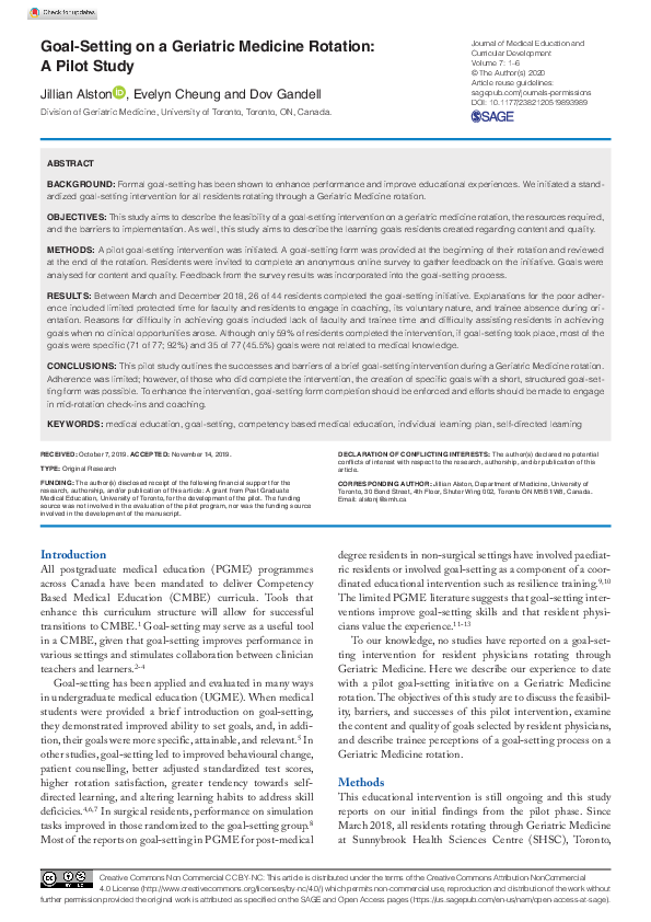 (PDF) Goal-Setting on a Geriatric Medicine Rotation: A Pilot Study
