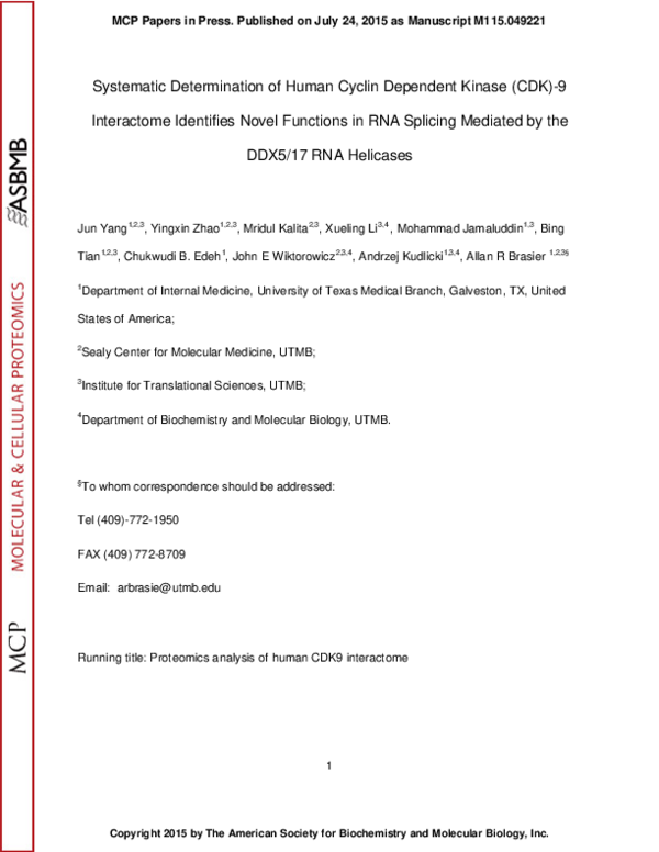 (PDF) 1 Systematic Determination of Human Cyclin Dependent Kinase (CDK ...