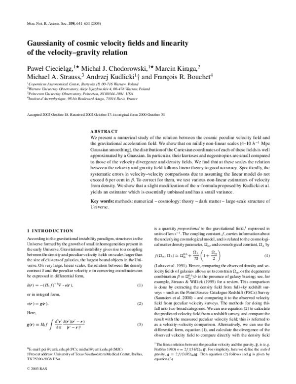 (PDF) Gaussianity of cosmic velocity fields and linearity