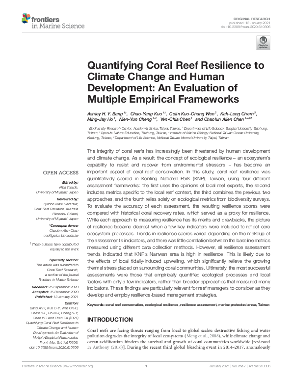 (PDF) Quantifying Coral Reef Resilience to Climate Change and Human Development: An Evaluation ...
