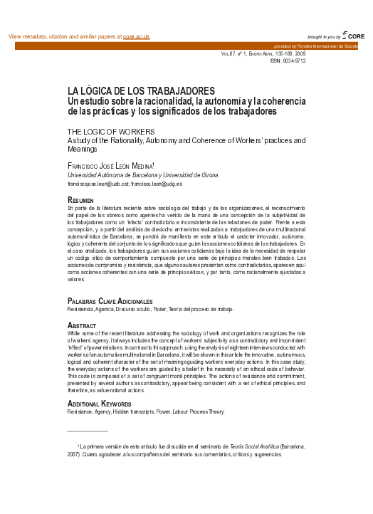 (PDF) La lógica de los trabajadores. Un estudio sobre la racionalidad, la autonomía y la ...