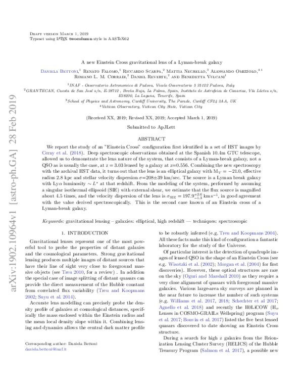 (PDF) A New Einstein Cross Gravitational Lens of a Lyman-break Galaxy