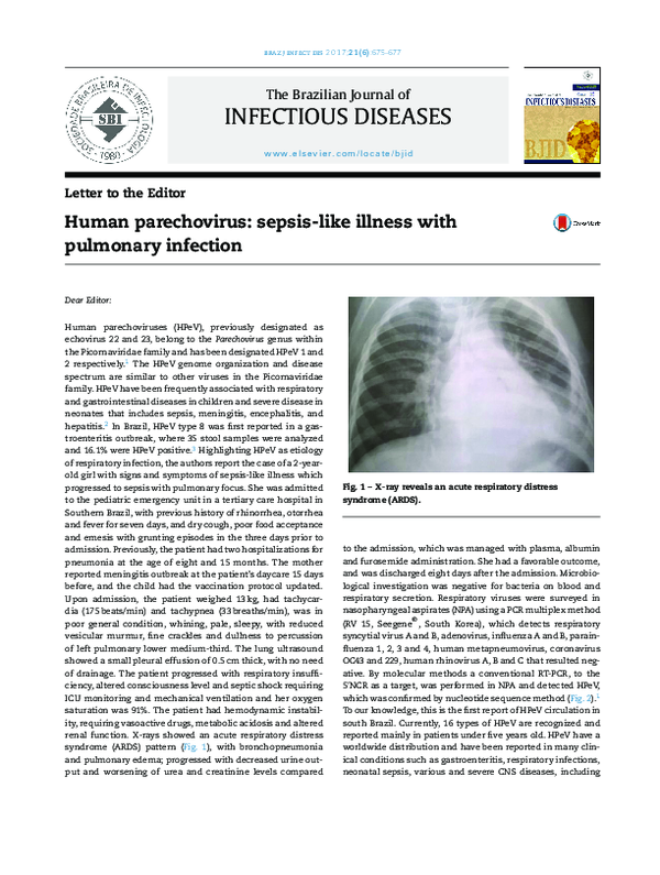 (PDF) Human parechovirus: sepsis-like illness and pulmonary infection ...