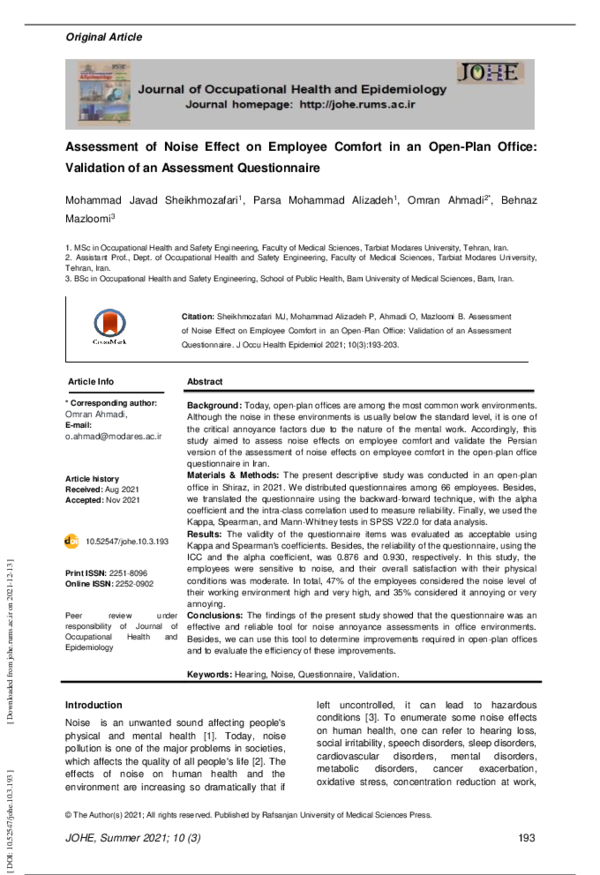 (PDF) Assessment of Noise Effect on Employee Comfort in an Open-Plan ...