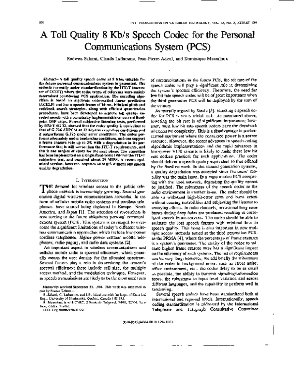 (PDF) A toll quality 8 kb/s speech codec for the personal communications system (PCS)