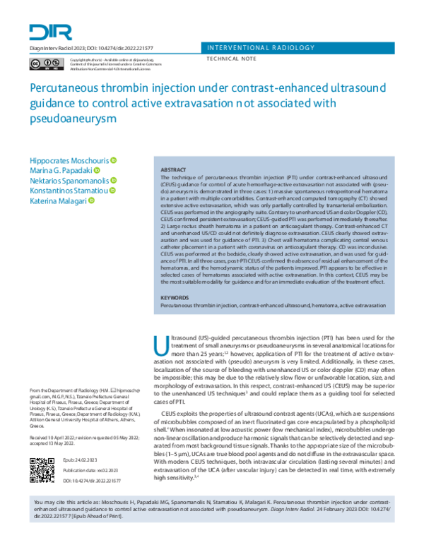 (PDF) Thrombin Injection Under CEUS for Active Hemorrhage Control