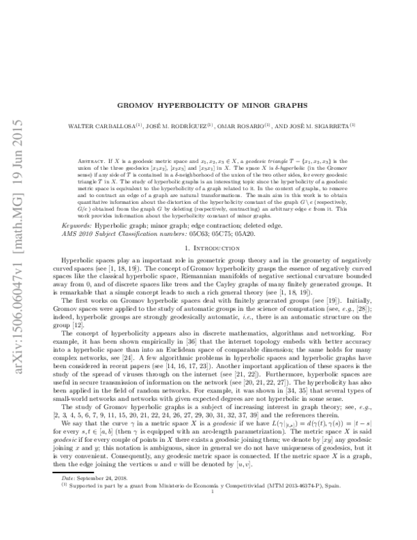 (PDF) Gromov hyperbolicity of minor graphs