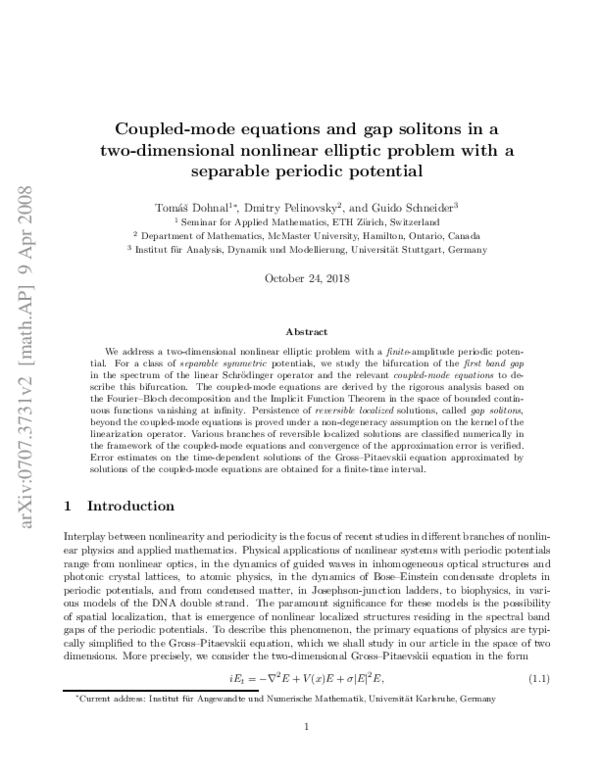 (PDF) Coupled-Mode Equations and Gap Solitons in a Two-Dimensional ...