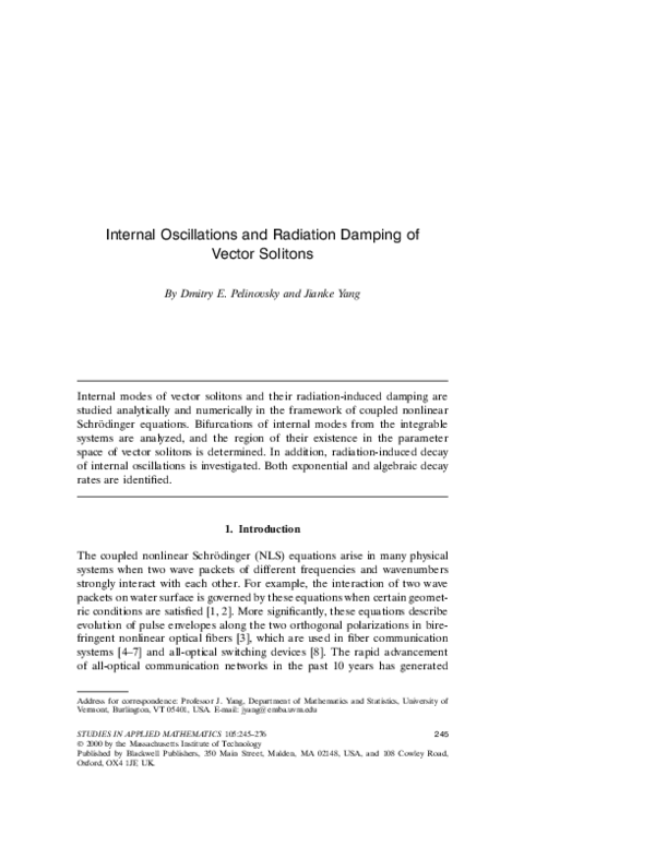 (PDF) Internal Oscillations and Radiation Damping of Vector Solitons | Dmitry Pelinovsky ...