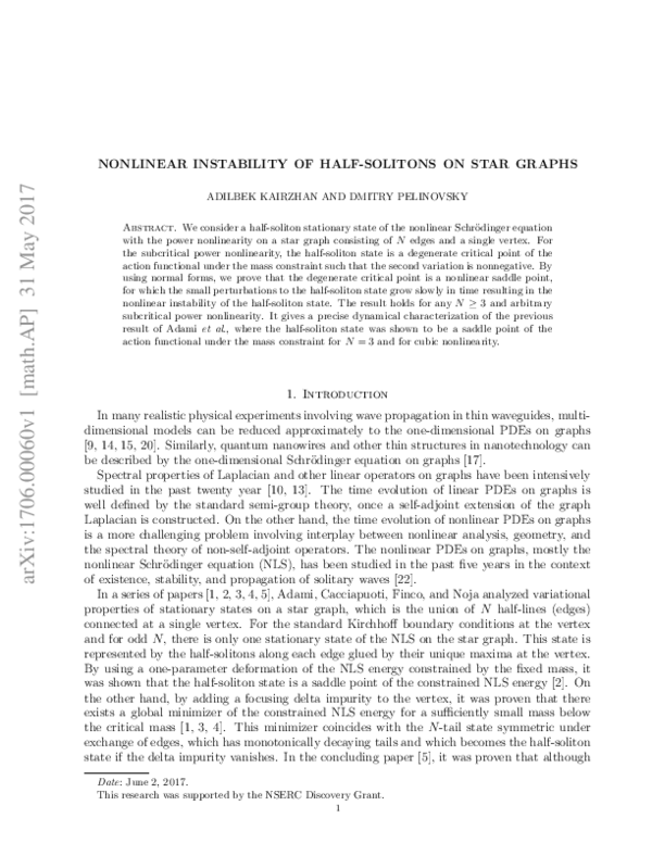 (PDF) Nonlinear instability of half-solitons on star graphs | Dmitry ...