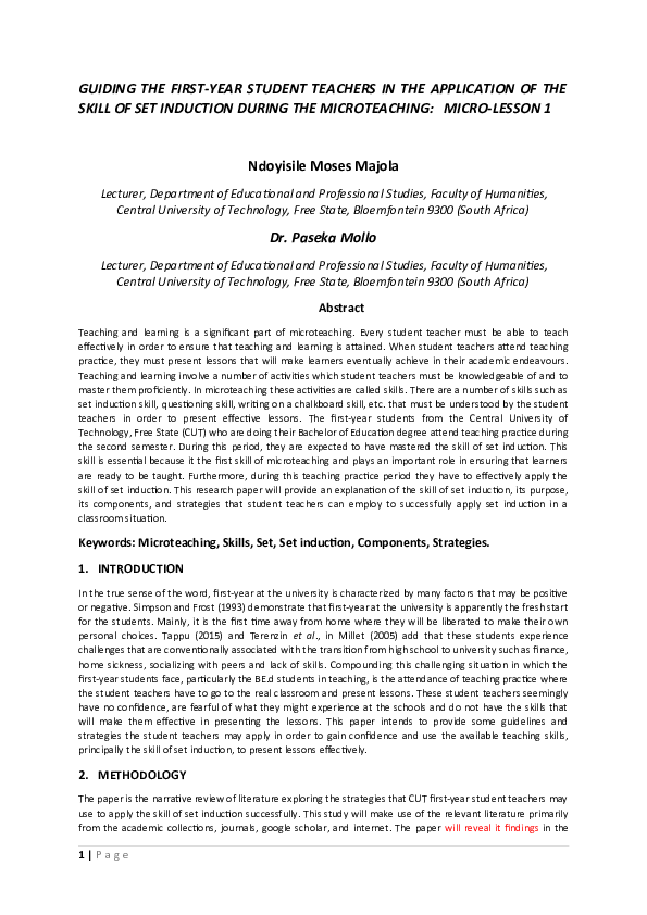 (DOC) GUIDING THE STUDENT TEACHERS WITH THE SKILL OF SET INDUCTION