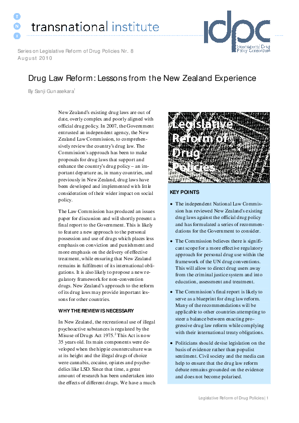 (PDF) Drug Law Reform: Lessons from the New Zealand Experience