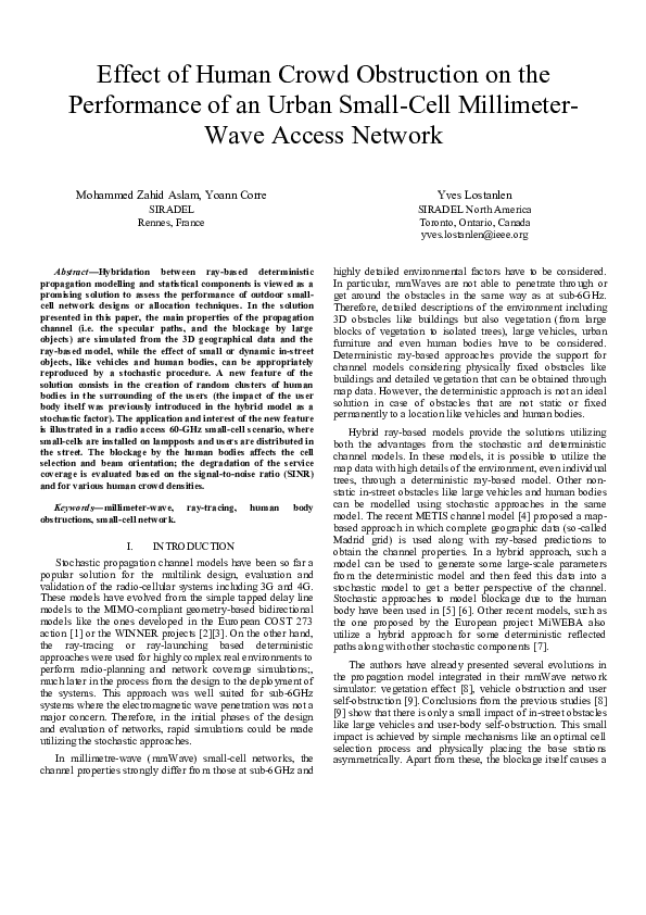 (PDF) Effect of Human Crowd Obstruction on the Performance of an Urban ...