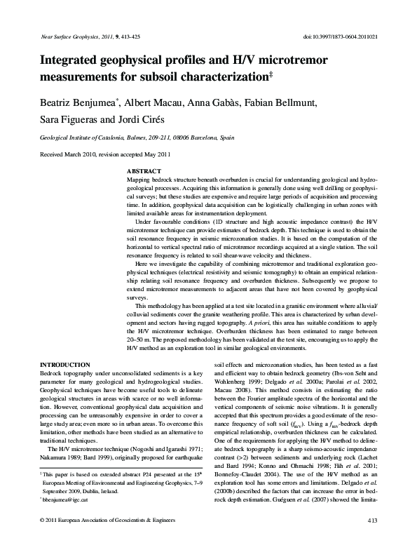 (PDF) Integrated geophysical profiles and H/V microtremor measurements ...