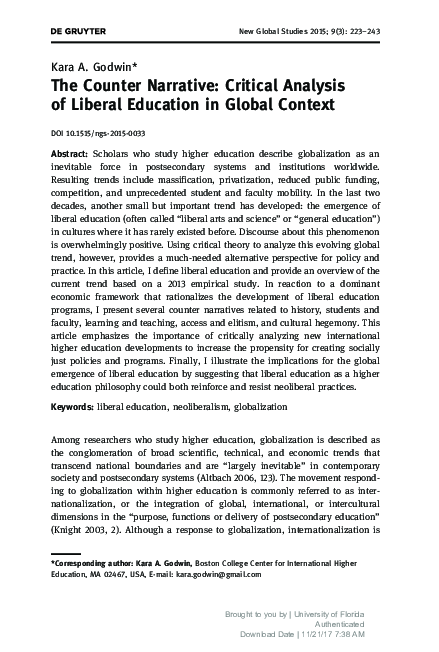 (PDF) The Counter Narrative: Critical Analysis of Liberal Education in ...