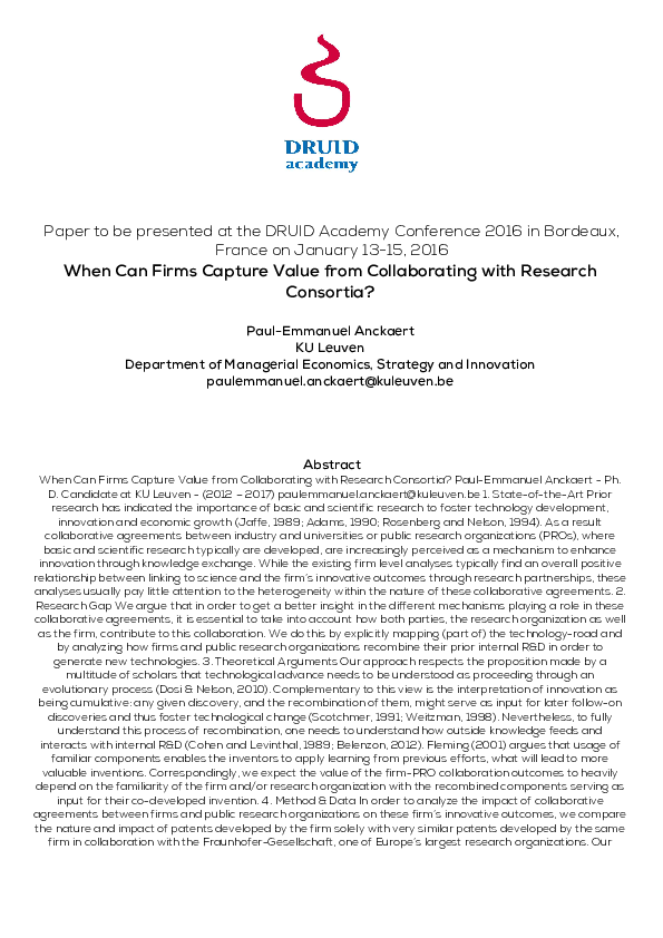 (PDF) When Can Firms Capture Value from Collaborating with Research ...
