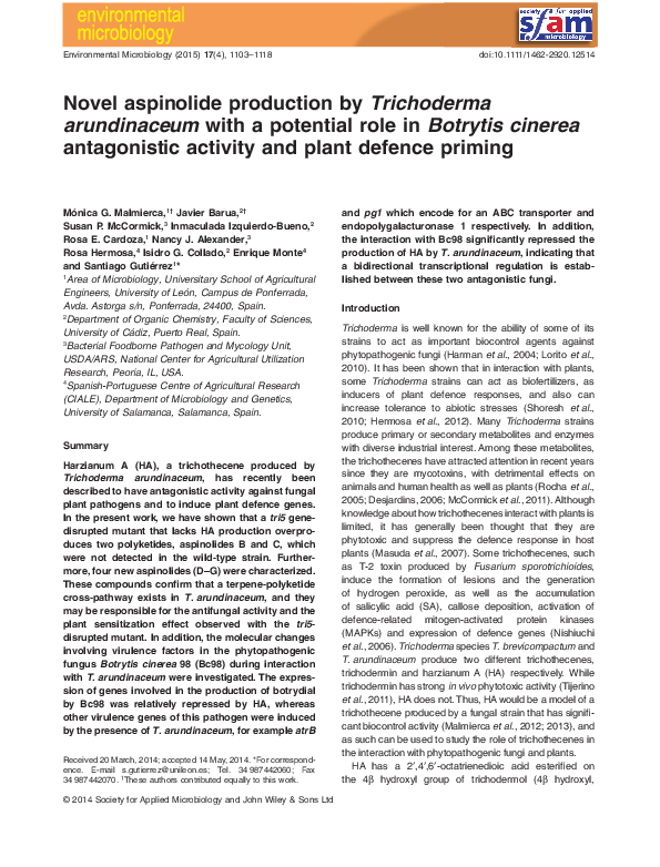 (PDF) Novel aspinolide production by Trichoderma arundinaceum with a potential role in Botrytis ...