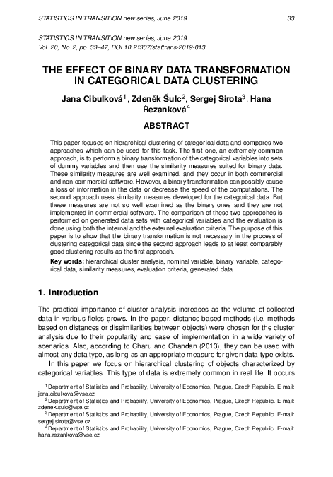 Pdf The Effect Of Binary Data Transformation In Categorical Data Clustering