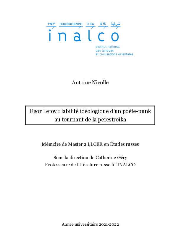 (PDF) Egor Letov : labilité idéologique d'un poète-punk au tournant de ...