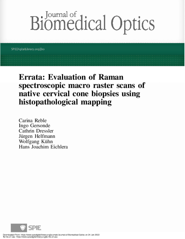 (PDF) Errata: Evaluation of Raman spectroscopic macro raster scans of native cervical cone ...