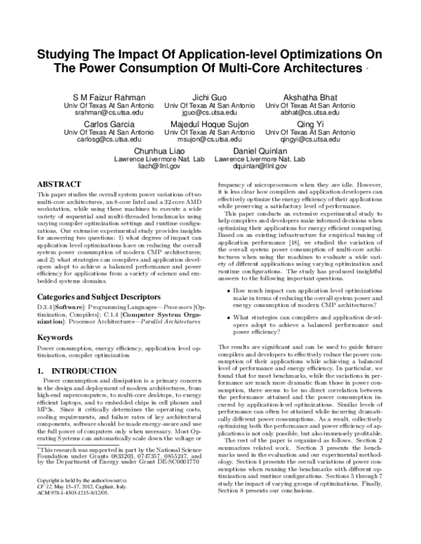 (PDF) Studying the impact of application-level optimizations on the power consumption of multi ...