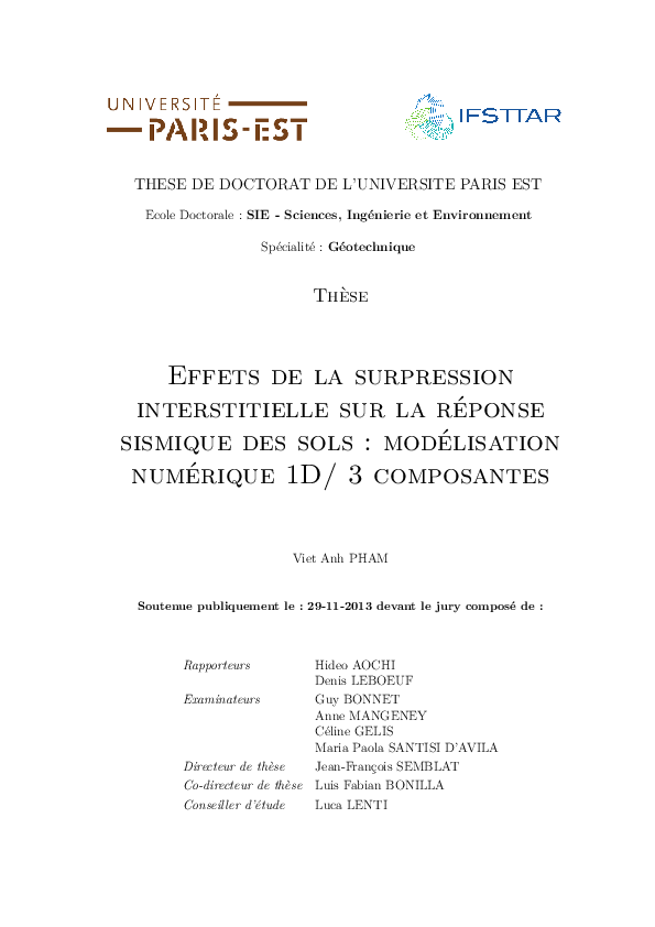 (PDF) Effets de la pression interstitielle sur la réponse sismique des sols : modélisation ...