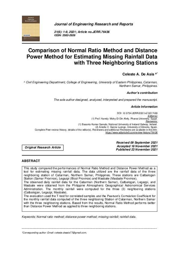 (PDF) Comparison of Normal Ratio Method and Distance Power Method for Estimating Missing ...
