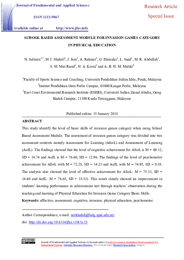 (PDF) School Based Assessment Module for Invasion Games Category in ...
