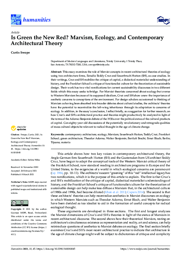 (PDF) Is Green the New Red? Marxism, Ecology, and Contemporary ...