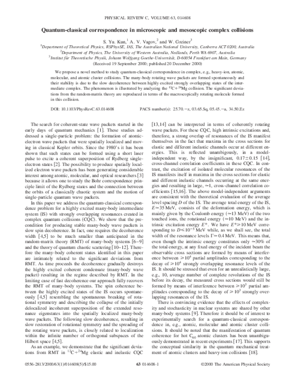 (PDF) Quantum-classical correspondence in microscopic and mesoscopic complex collisions | Sergey ...