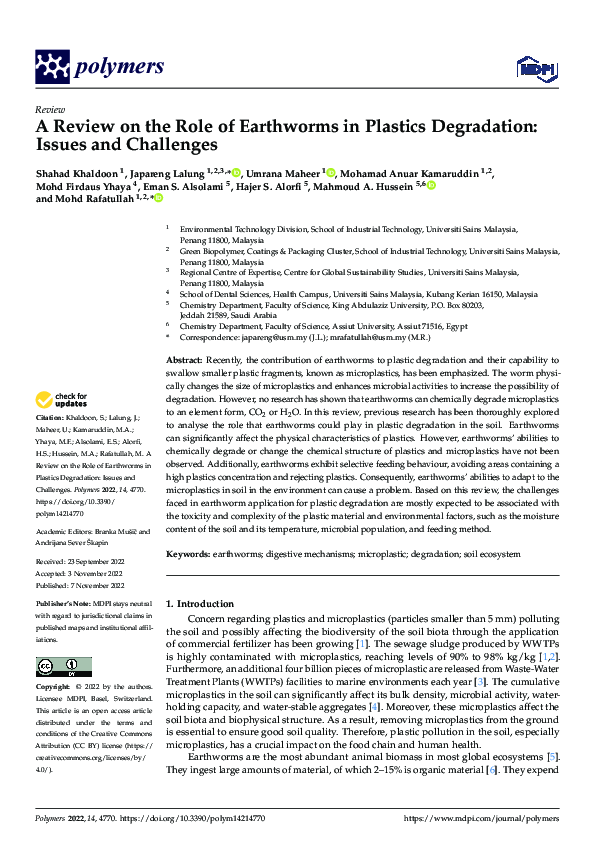 (PDF) A Review on the Role of Earthworms in Plastics Degradation ...