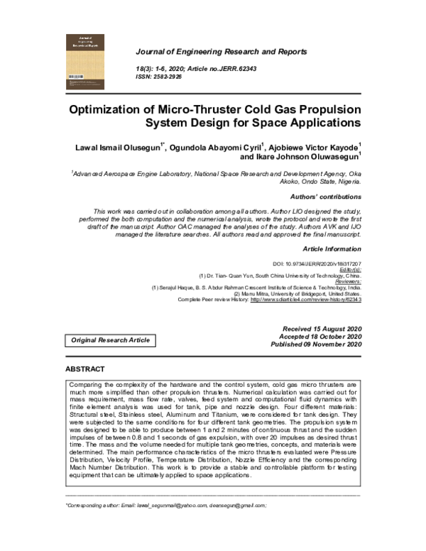 (PDF) Optimization of Micro-Thruster Cold Gas Propulsion System Design ...