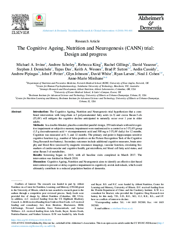 (PDF) The Cognitive Ageing, Nutrition and Neurogenesis (CANN) trial: Design and progress