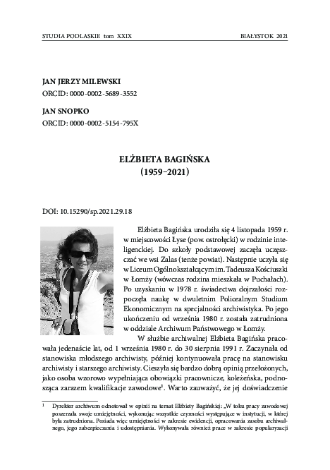 (PDF) Elżbieta Bagińska (1959–2021) | Jan Snopko - Academia.edu
