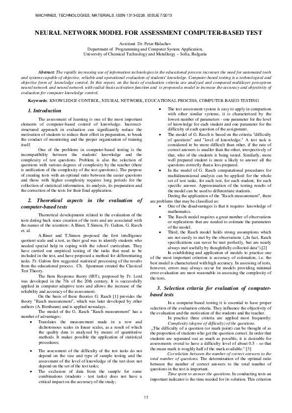 (PDF) Neural Network Model for Assessment Computer-Based Test
