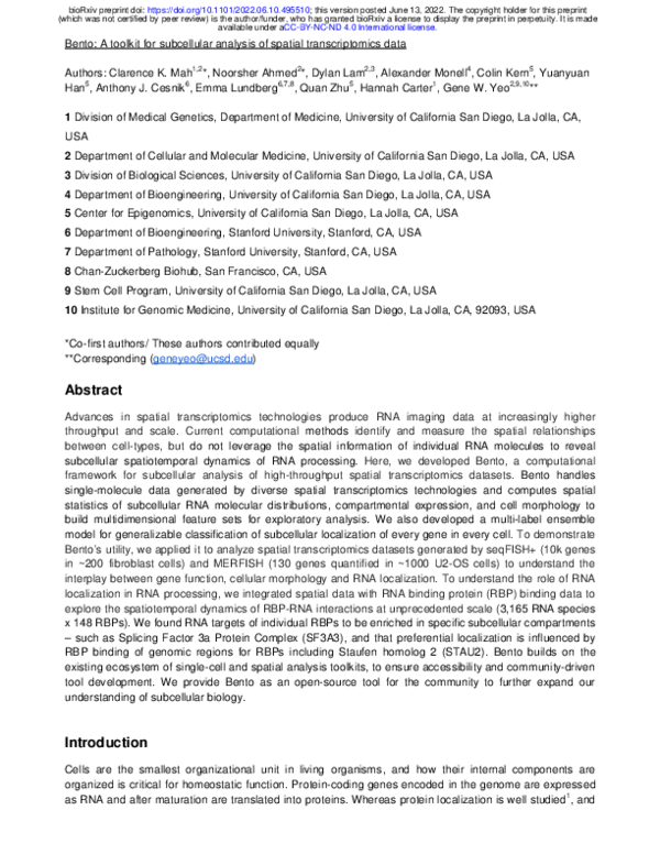 (PDF) Bento: A toolkit for subcellular analysis of spatial ...
