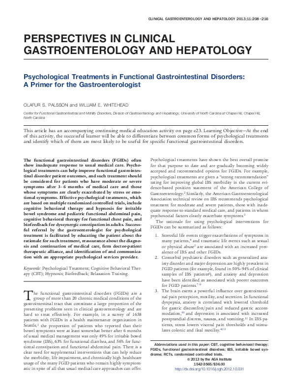 (PDF) Psychological Treatments in Functional Gastrointestinal Disorders ...