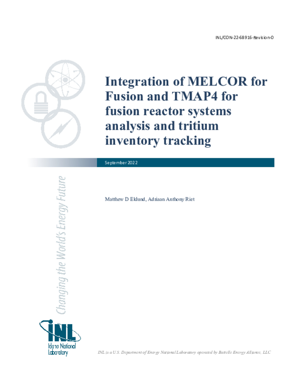 (PDF) Integration of MELCOR for Fusion and TMAP4 for fusion reactor systems analysis and tritium ...