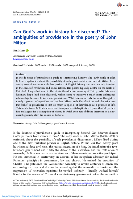 (PDF) Can God's work in history be discerned? The ambiguities of ...