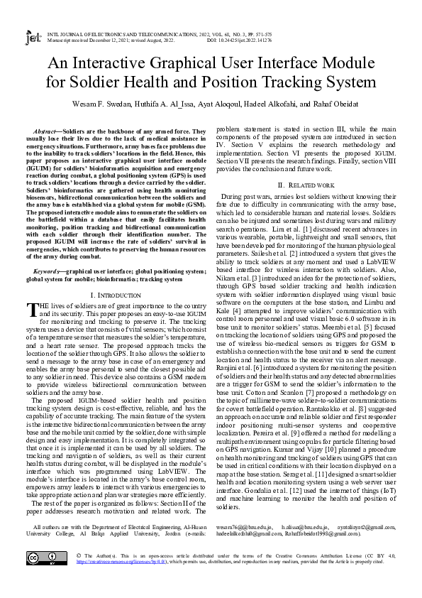Pdf An Interactive Graphical User Interface Module For Soldier Health And Position Tracking